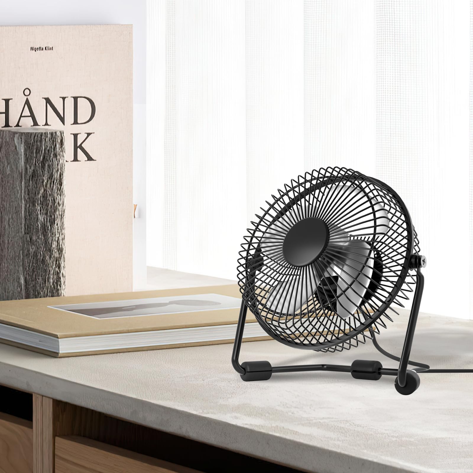 mollie 4-Inch Small USB Desk Fan for Home Office Bedroom Mini Personal Desktop Air Circulator Ultra Quiet Cooling Table Fan Adjustable Tilt Black