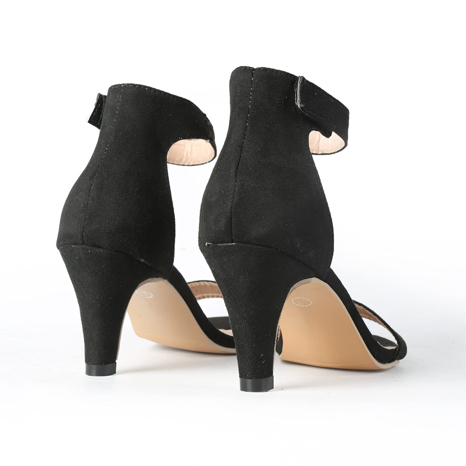 NOLDARES Block Heel Sandals for Women Summer Fashion Sandals Ankle Strap Hook and Loop Pumps Roman Thin High Heels Sandals, Black, 7