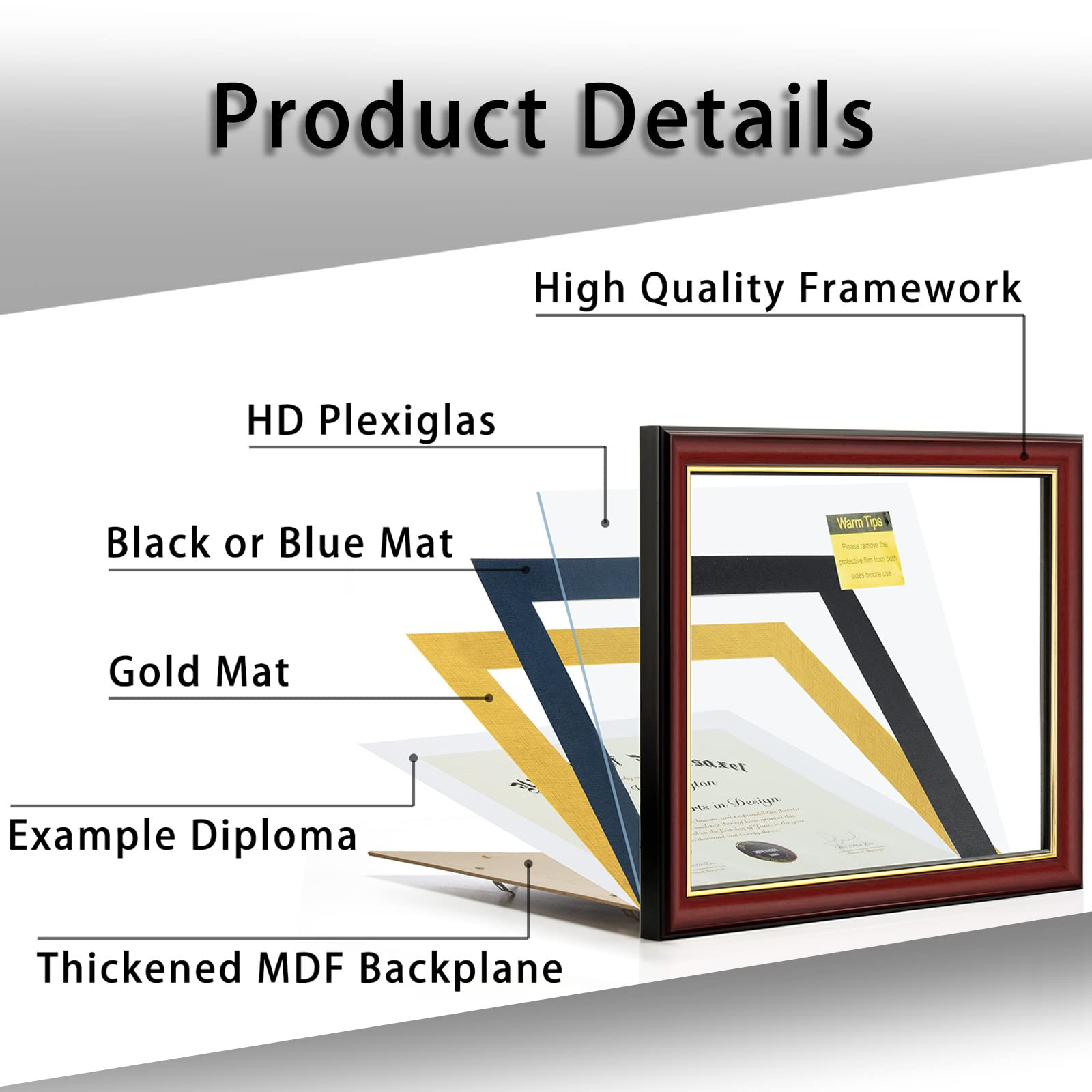 Minesaxel 15x18 Diploma Frames with 11x14 Blue Mat Display Documents 11 x 14 or 15 x 18 without Mat, 14x11 Cherry Red Frame for Wall Mounting