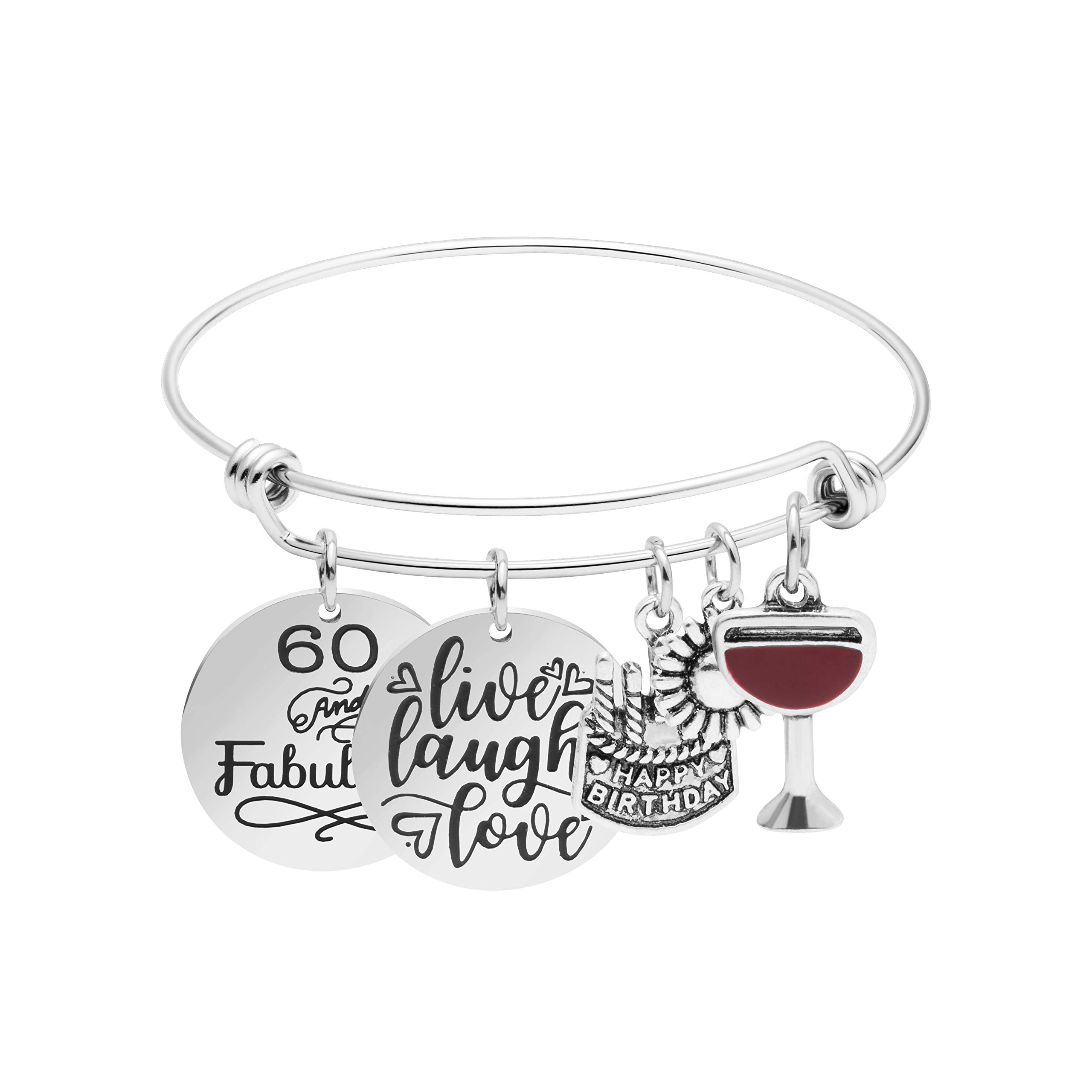Memgift 60th Birthday Gifts for Women Stainless Steel Charm Bracelet Gift Jewellery