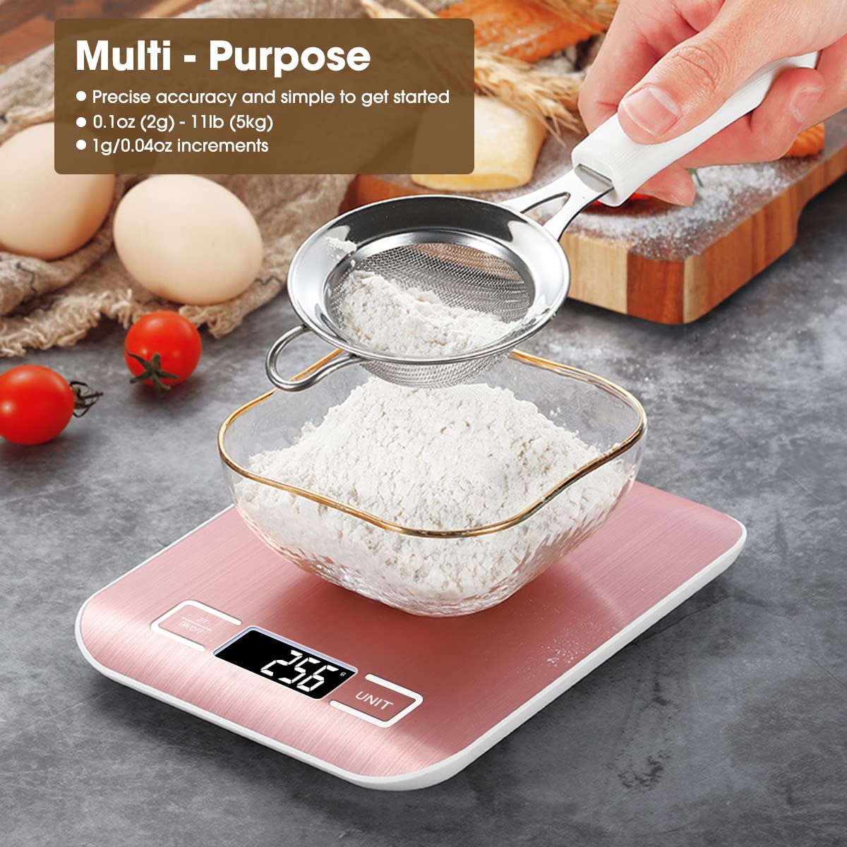 Mik-Nana Food Scale Pink, 11lb Digital Kitchen Scales Weight Ounces and Grams for Weight Loss Cooking Baking, 0.1oz/1g Precision