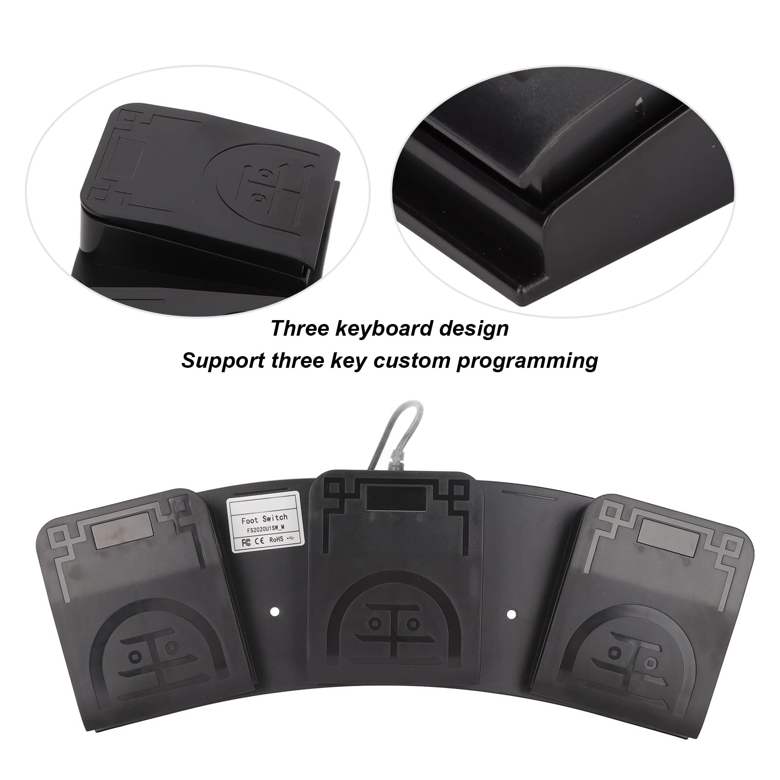 USB Triple Foot Pedal, PC Gaming Foot Pedal, Triple Keys MIDI Controller Mechanical Switch Programmable Computer Keyboard for Playing Games Factory Testing