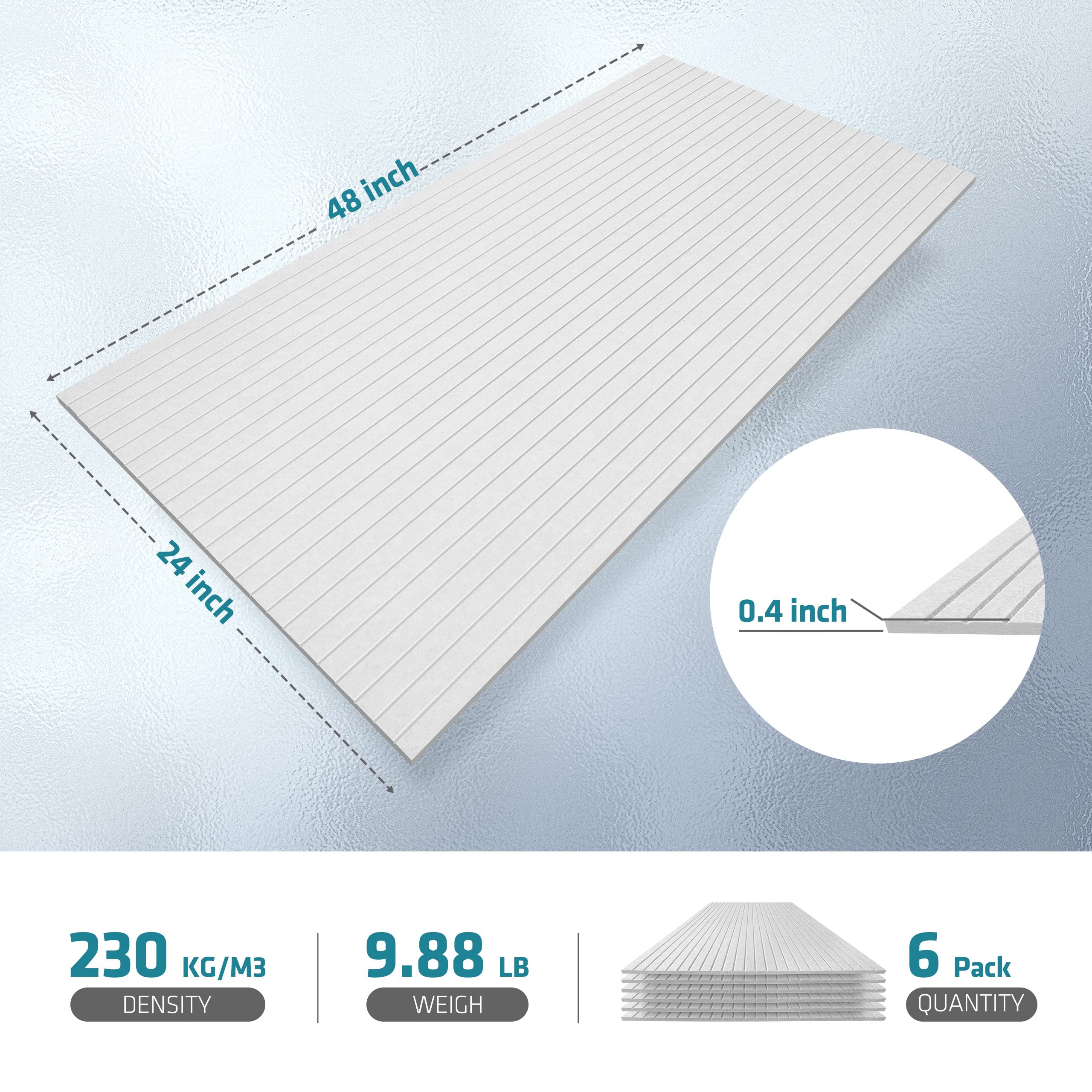 UMIACOUSTICS 6 Packs Acoustic Panel,48 x 24 x 0.4 Inches Sound Absorbing Door Panel,Decorative Wall Panels Equidistant Slot for Room,Home Theater,Studio