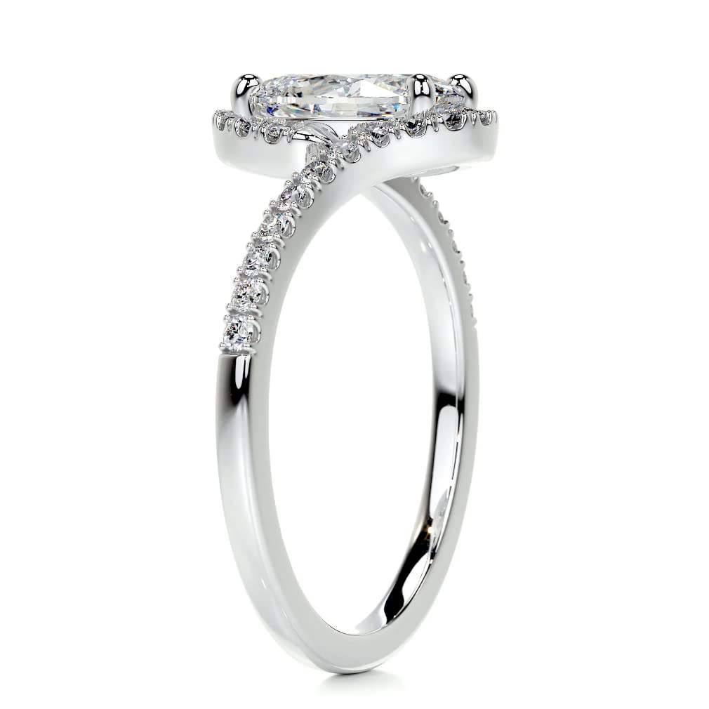 Solid Gold Handmade Moissanite Wedding Ring 3 CT Oval Cut Diamond Halo Bridal Engagement Ring for Anniversary Propose Gift (925 Sterling Silver)