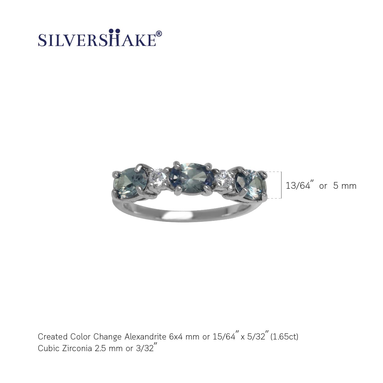 Silvershake 3 Stone Simulated Color Change Alexandrite and White Cubic Zirconia 925 Sterling Silver Ring June Gemstone Birthstone Size 10.75