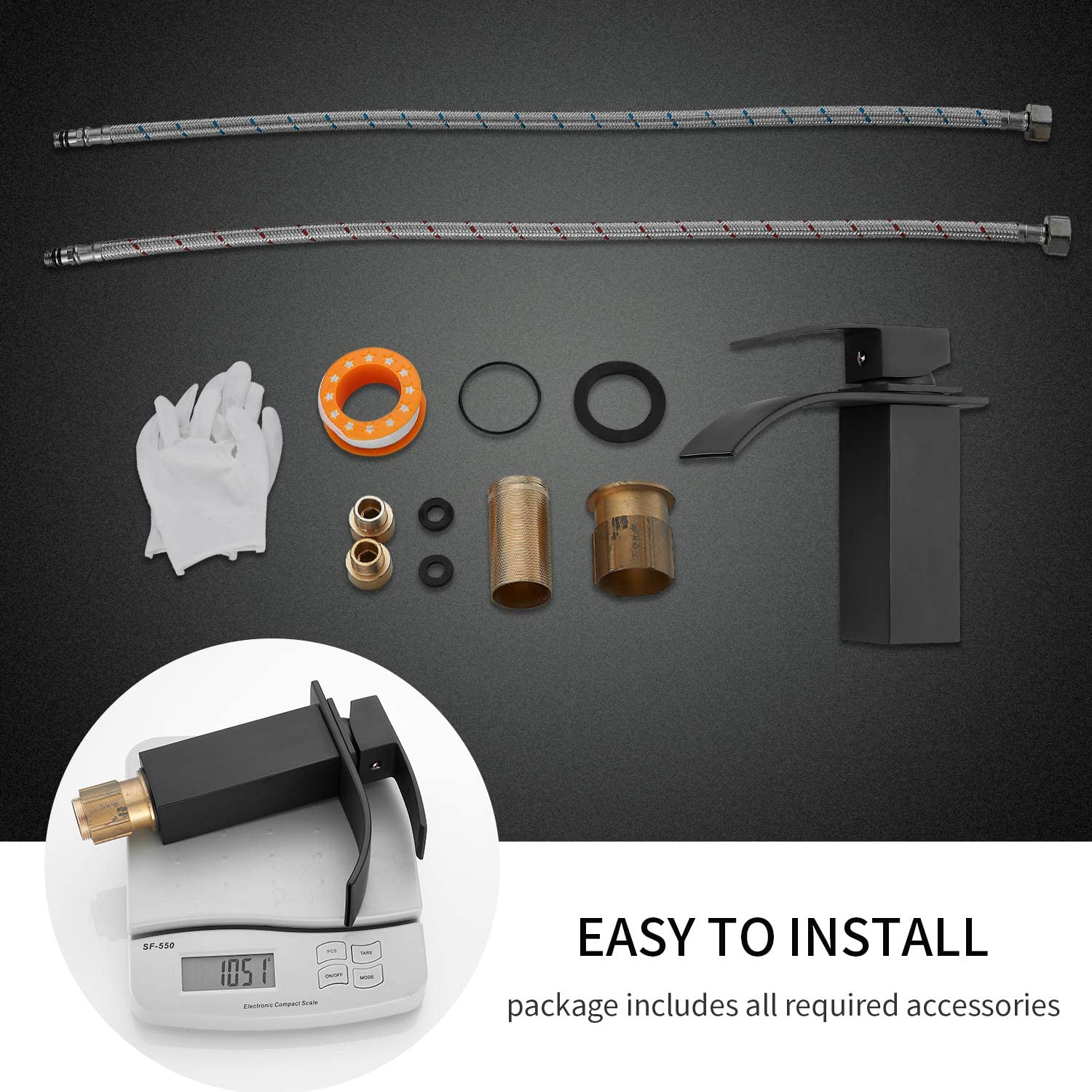 Matte Black Bathroom Faucet Waterfall Bathroom Sink Taps, Single Lever Handle Basin Mixer Tap, Anti-Rust Sink Faucets with Cold and Hot Water Mark, Matt Black