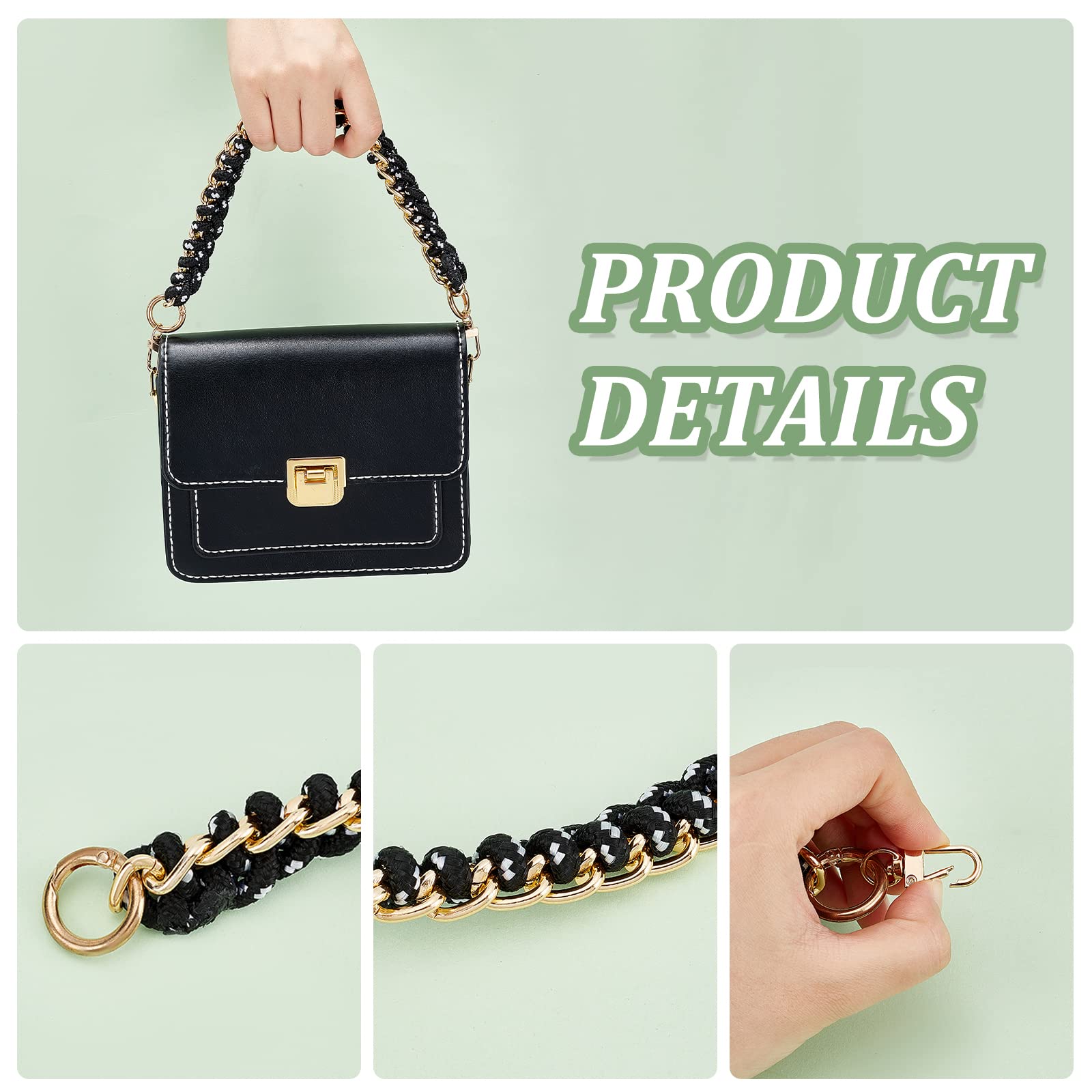 WADORN Braided Purse Handle Strap, 15.7 Inch Black Short Handbag Strap Top Handle Replacement Nylon Woven Satchel Handle with Gold Hardware for LV Beaubourg Hobo Neonoe Pochete Pouch Designer Bag