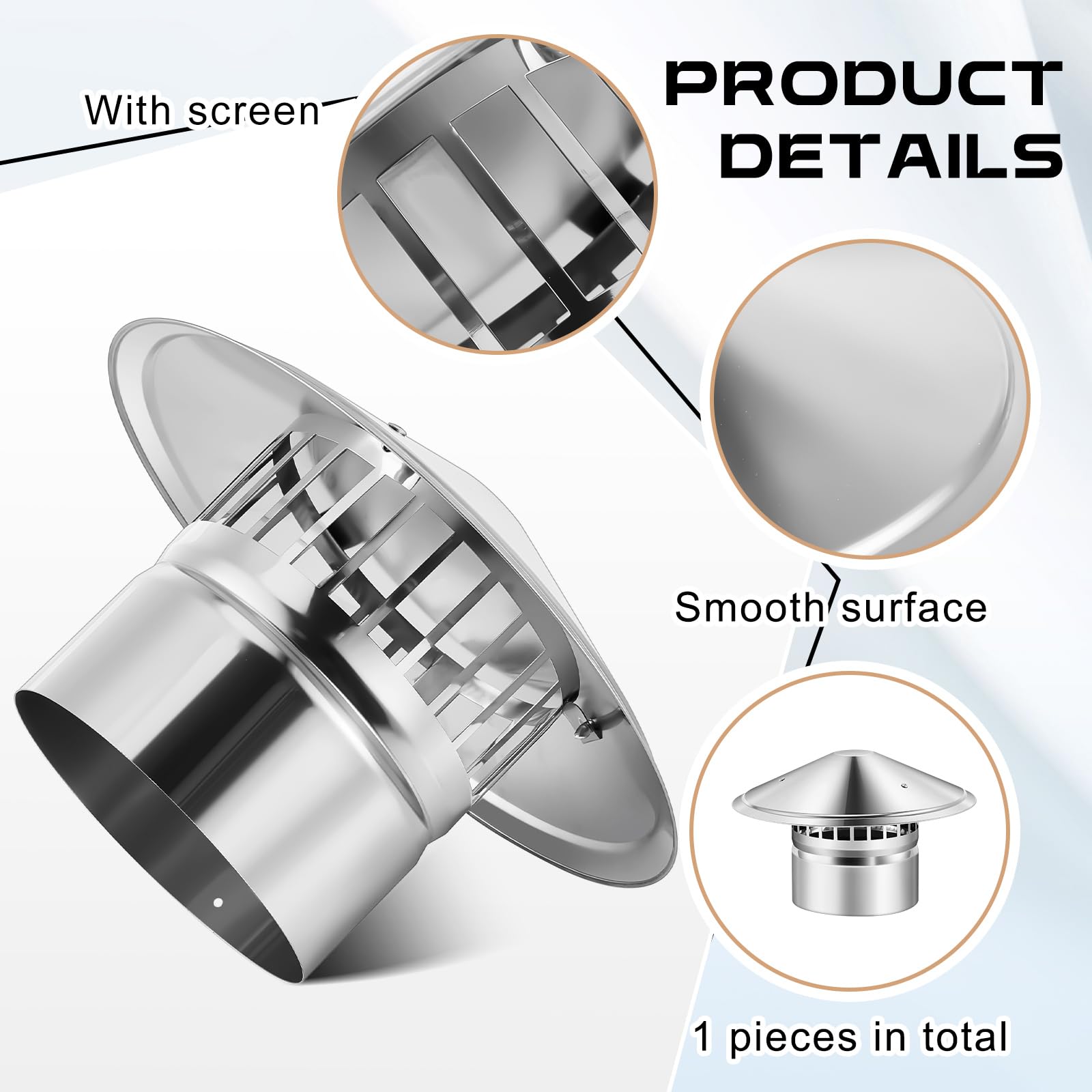 Tandefio 6 Inch Cone Top Chimney Cap Stainless Steel Cone Cap with Screen Chimney Cover Outside Roof Silver Fireplace Screen Cover Exterior Stove Pipe Topper for Vent Flue Family Kitchen Cooking