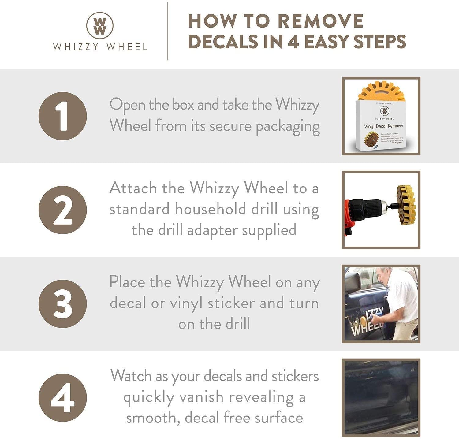 Whizzy Wheel Car Decal and Sticker Remover with Drill Adapter Tool Kit (2 Pack) - Adhesive Decal Remover Eraser Wheel - Eraser Wheel Decal Remover/Decal Eraser Wheel - Car Sticker Remover