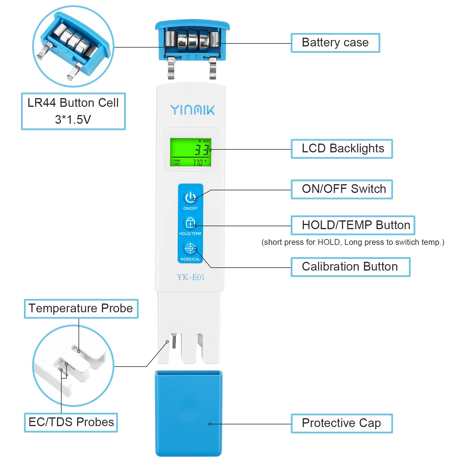 YINMIK Digital pH Meter TDS Meter pH Calibration Powder Combo