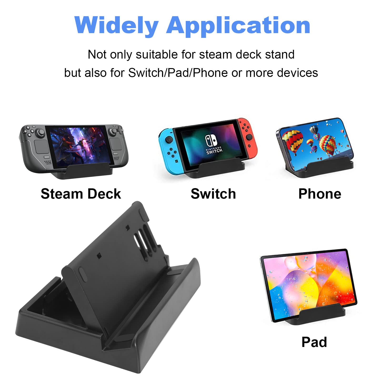 Tangaroa Stand for Switch & Steam Deck - Adjustable Foldable Steamdeck Accessories Holder Stand with Anti-Slip Silicone Pad, Fit Steam Deck, Switch and Mobile Phones (Black)