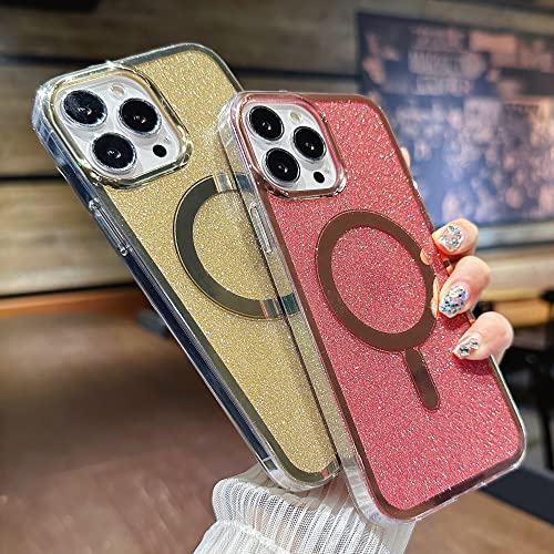 SKYLMW Cute Glitter Case for iPhone 11 6.1" Protective Luxury Magnetic iPhone 11 Case Compatible with Magsafe for Women Girls, [2Pcs Screen Protectors], Gold