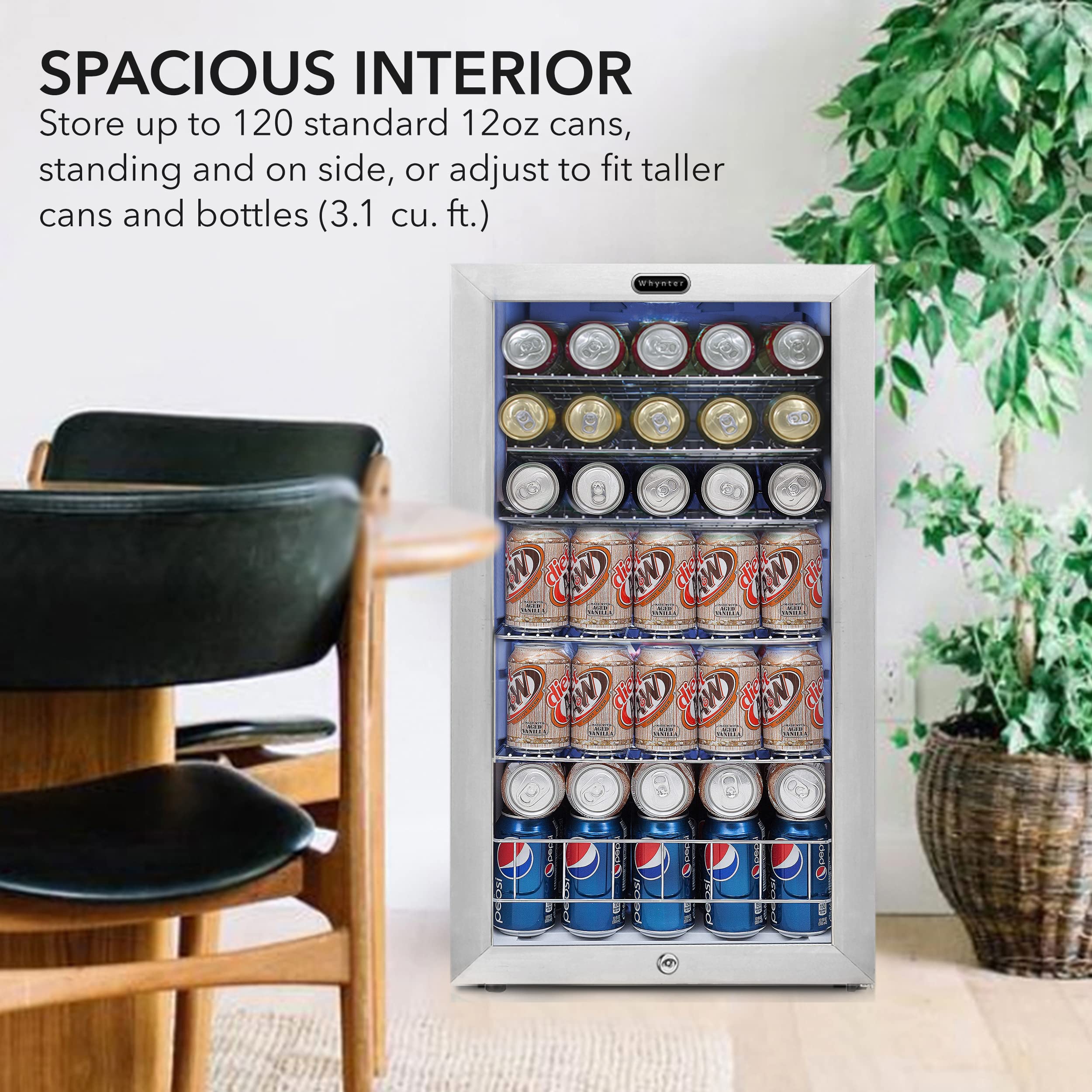 Whynter BR-128WS Beverage Refrigerator With Glass Door and Lock, Stainless Steel, 120 12-Oz. Can Capacity, 17 X 19 X 33 & WirthCo 40092 Drip Tray - Black - (22" X 22" X 1.5")