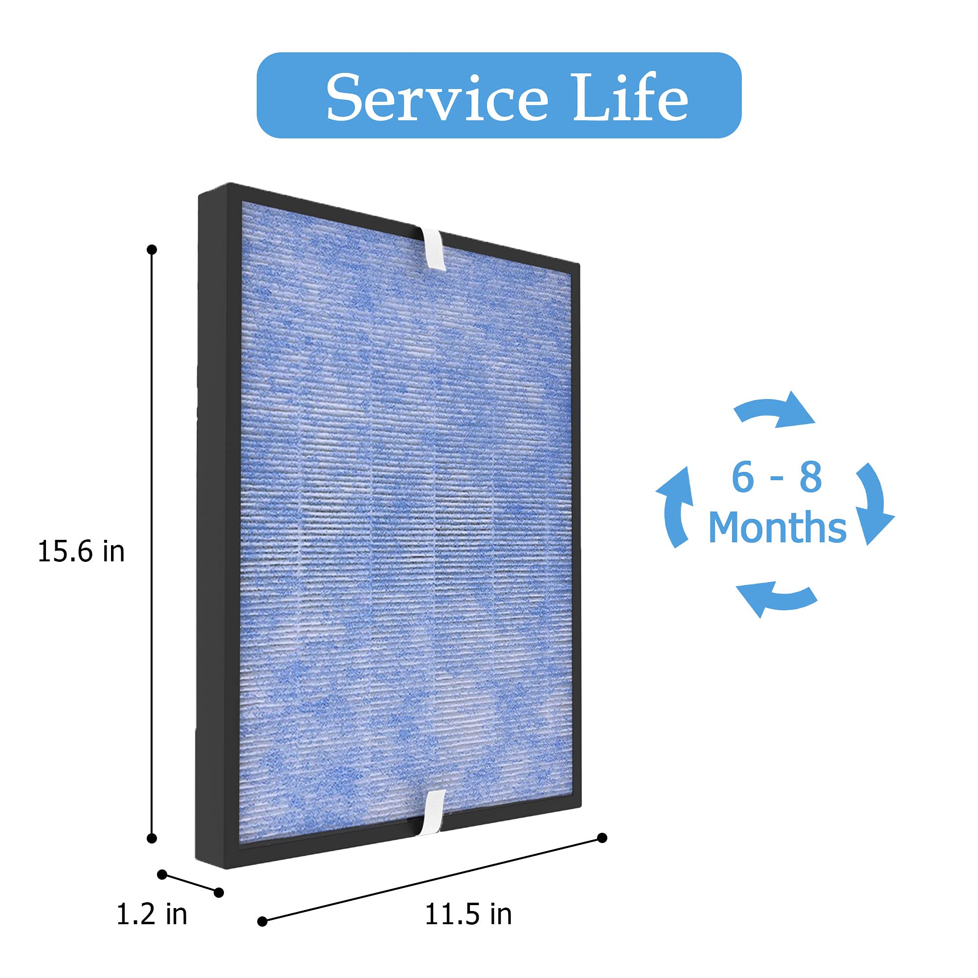 Vegebe MSA3/MSA3S Filter Replacement, Compatible with Membrane Solutions MSA3 and MSA3S Smart Air Purifier, 3-in-1 H13 True HEPA, 2 Pack