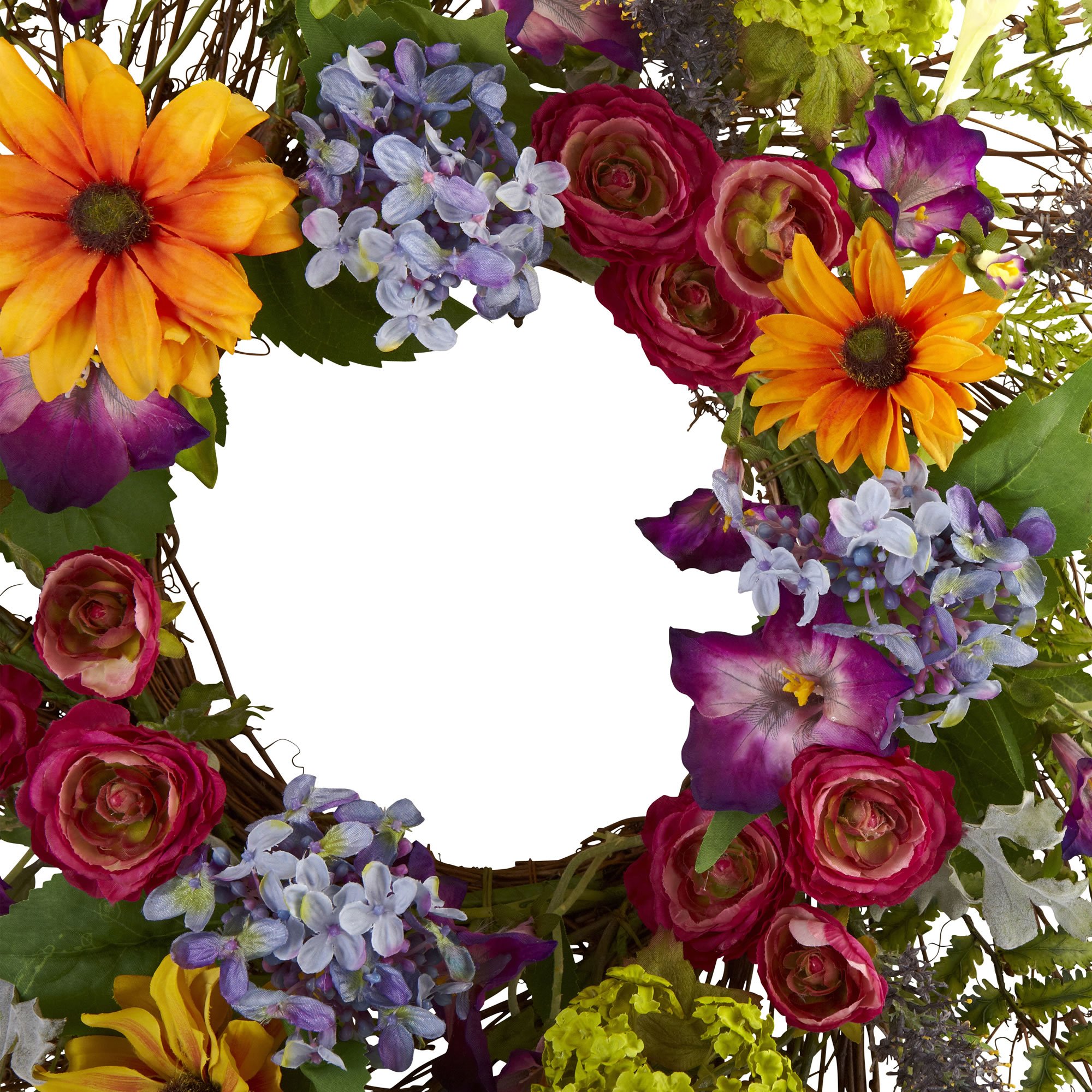 Nearly Natural 24" Peony Wreath (24in) and 24-Inch Spring Garden Wreath