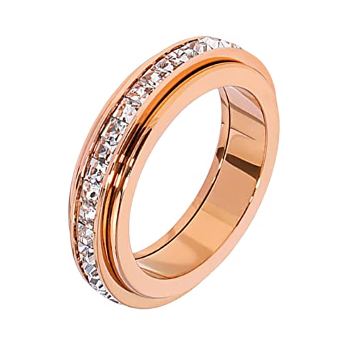 VIKANDA Thermogenic Moissanite Spinner Ring, Single-Row Diamond-Encrusted Rotating Rings Relieve Anxiety Stress for Women (9, Rose Gold)