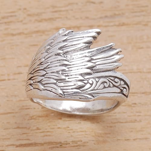 NOVICA Artisan Handmade .925 Sterling Silver Band Ring from Bali No Stone Indonesia 'Wing Feathers'