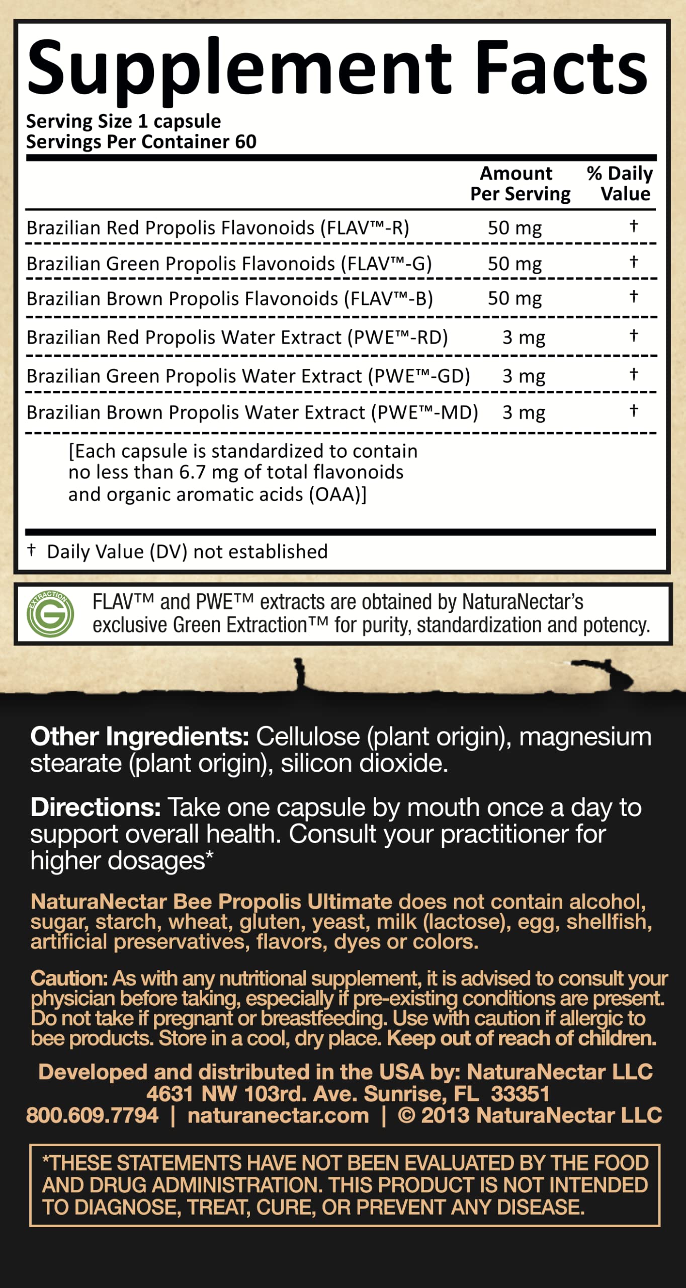 NaturaNectar Ultimate Bee Propolis | NSF Contents Certified | Premium Red, Green, Brown Brazilian Propolis | with Flavonoids and PWE | Ethical Beekeeping & Naturally Sourced | 60 veggie capsules