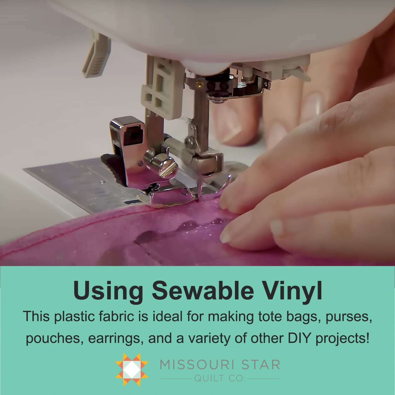 Missouri Star Printed Vinyl Roll 15β x 35β - Sewable Plastic Fabric for Making Tote Bags, Purses, and Craft Projects - Clear PVC Vinyl with Sewing Words
