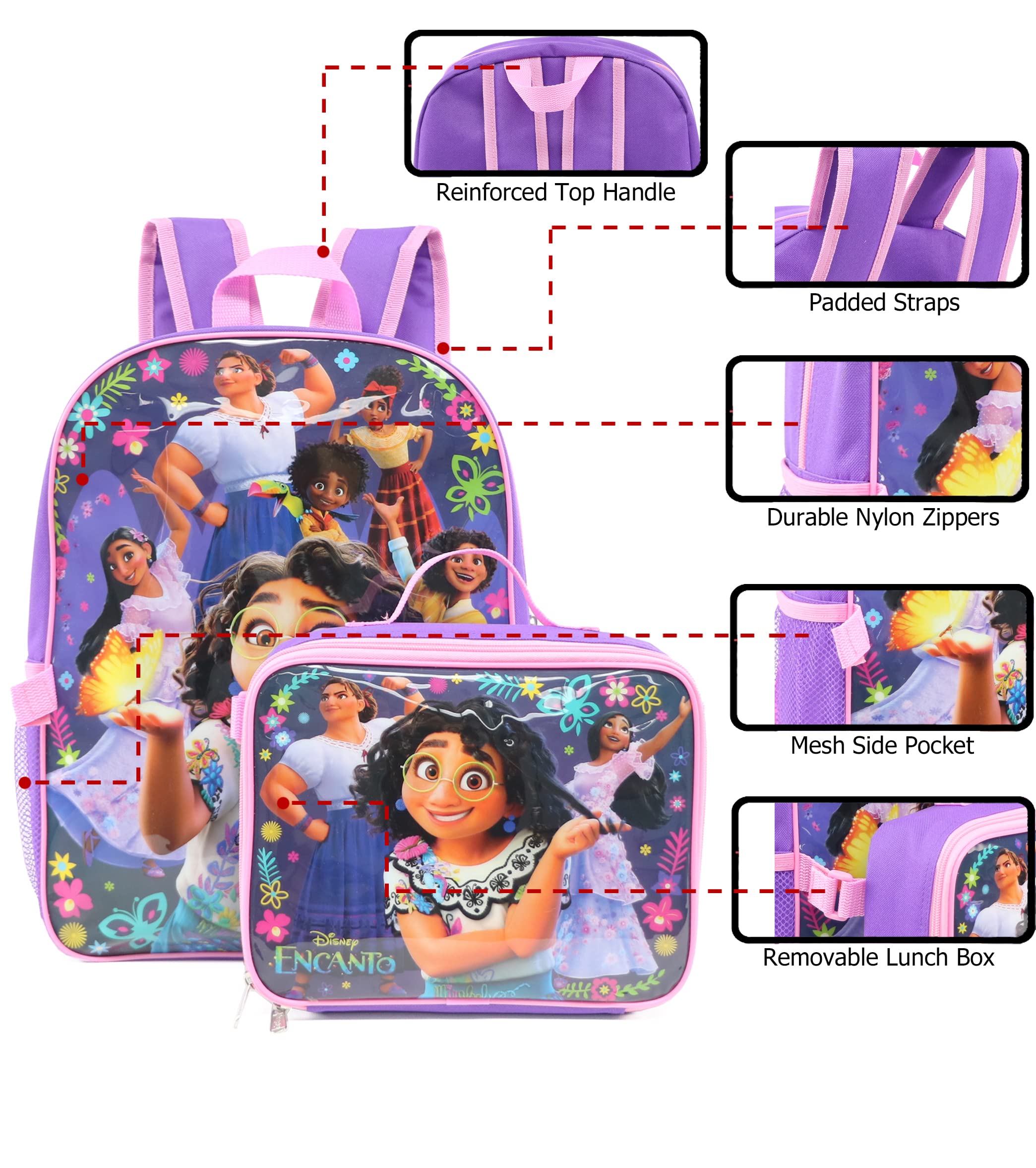 Ruz Encanto 16' Full Size Mirabel Backpack Lunchbox Set Bookbag School Set
