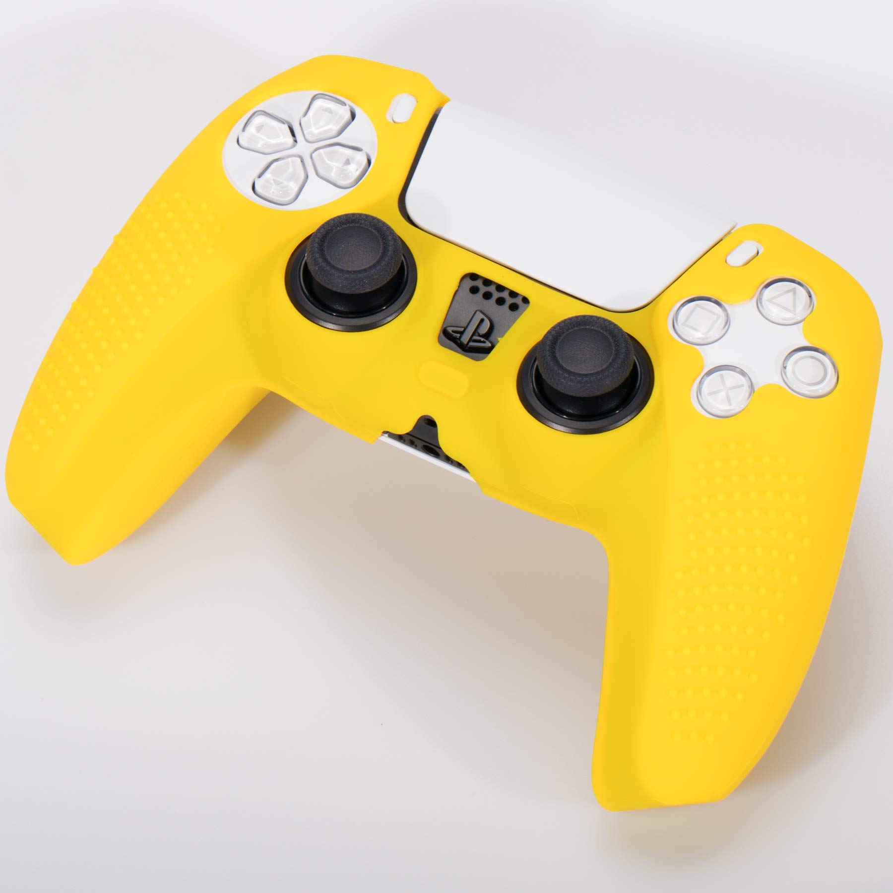 Playrealm Soft 3D Dots Silicone Skin Cover x 1 & Thumb Grips x 8 for PS5 Dualsenese Controller (Yellow)