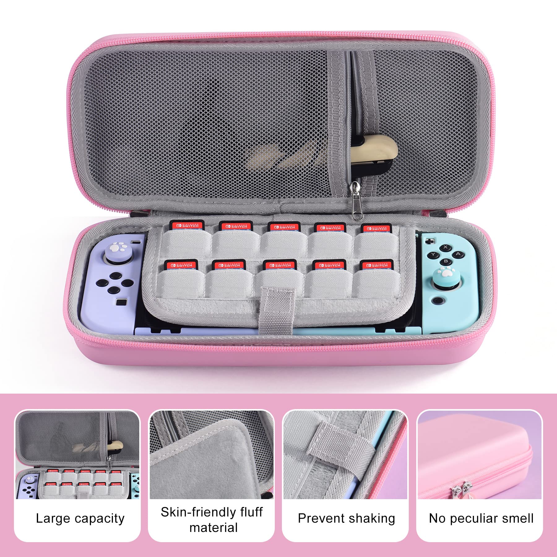 UYIYE Carry Case Compatible with Nintendo Switch/Switch OLED , Protective Hard Portable Travel Carry Case Shell Pouch,Protective case, game case, game machine case, accessories storage (pink)