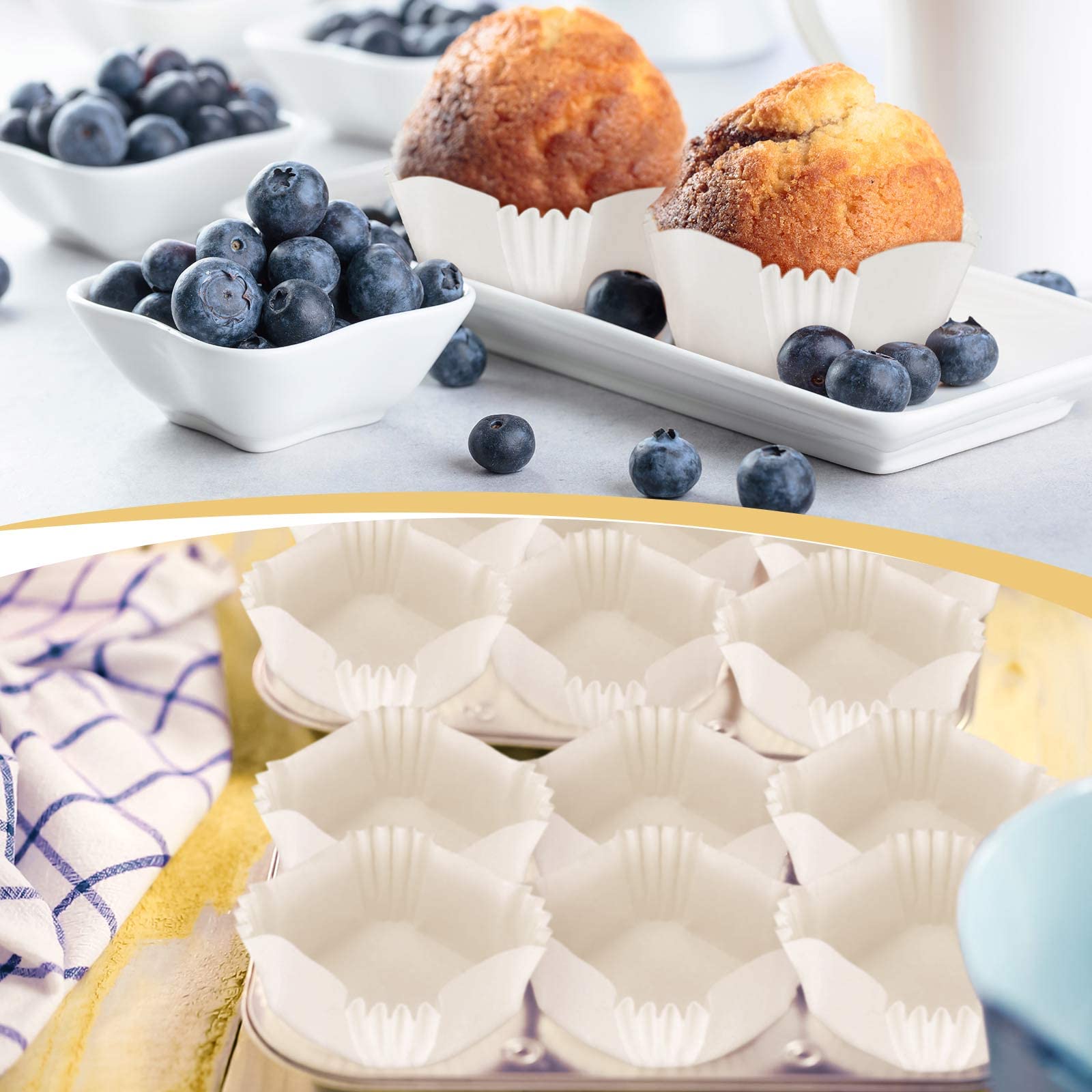 Tanlade 350 Pcs Square Mini Cupcake Liners Disposable Brownie Baking Cups Pan Liners Paper Baking Cup for Cupcakes and Cup Liners Party Supplies for Weddings Birthdays Bridal(White)