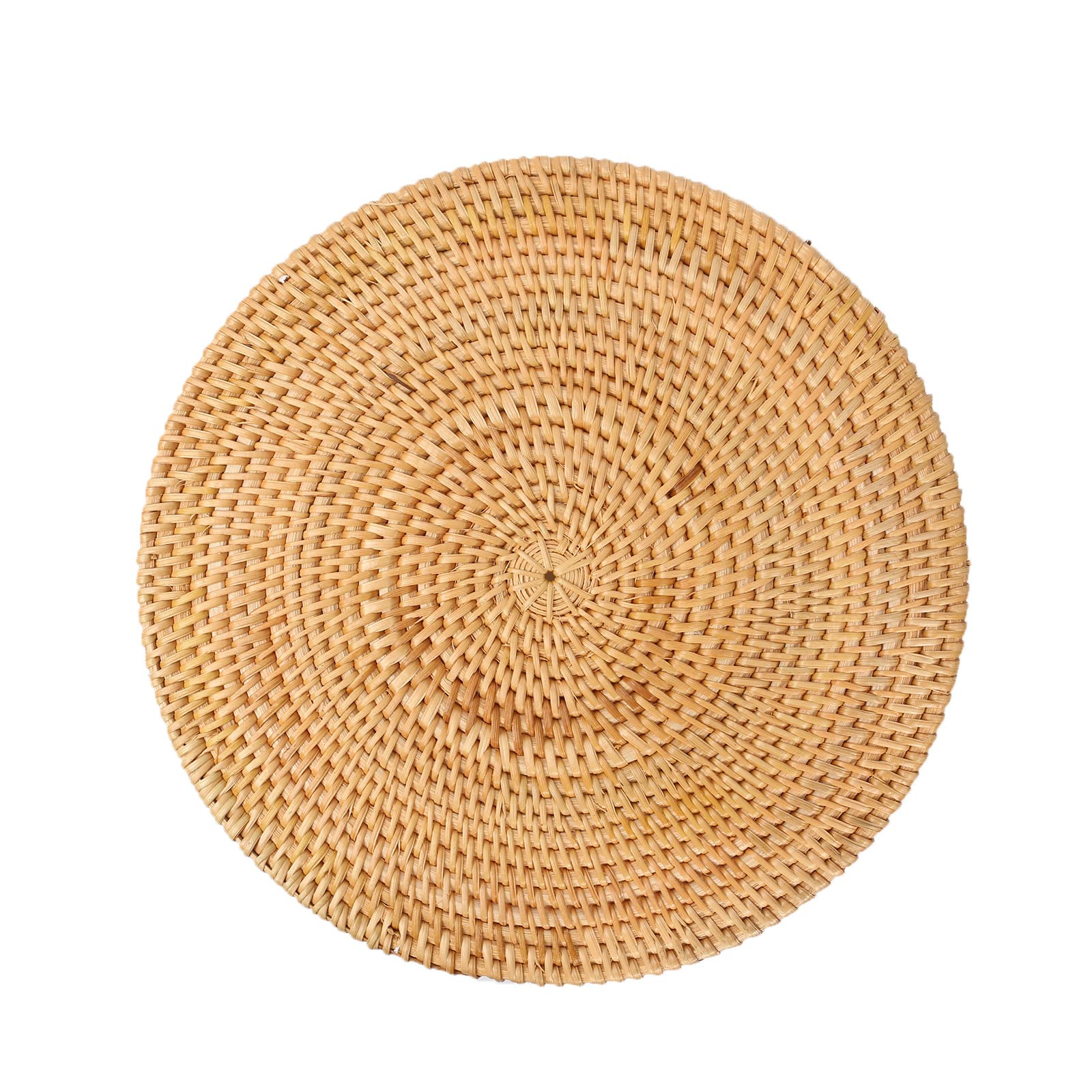 Round Rattan Coffee Table Tray with Handles - Woven Basket Food Decorative Tray ,Handmade Rattan Serving Tray with Handles ,Adorable Natural Bamboo Tray for Ottoman Coffee Table (Large/11 inch)