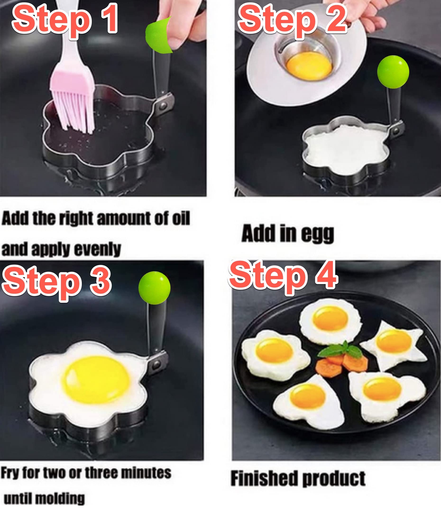 Unique Fried Egg Shaper, Omelette, Pancake, Scrambled Eggs DIY Mold Rings, Specialty Cooking Tool with Handle, Mold Non Stick Stainless Steel for Griddle Pan, Heart, Flower Shape Mickey-like 3Pcs/set