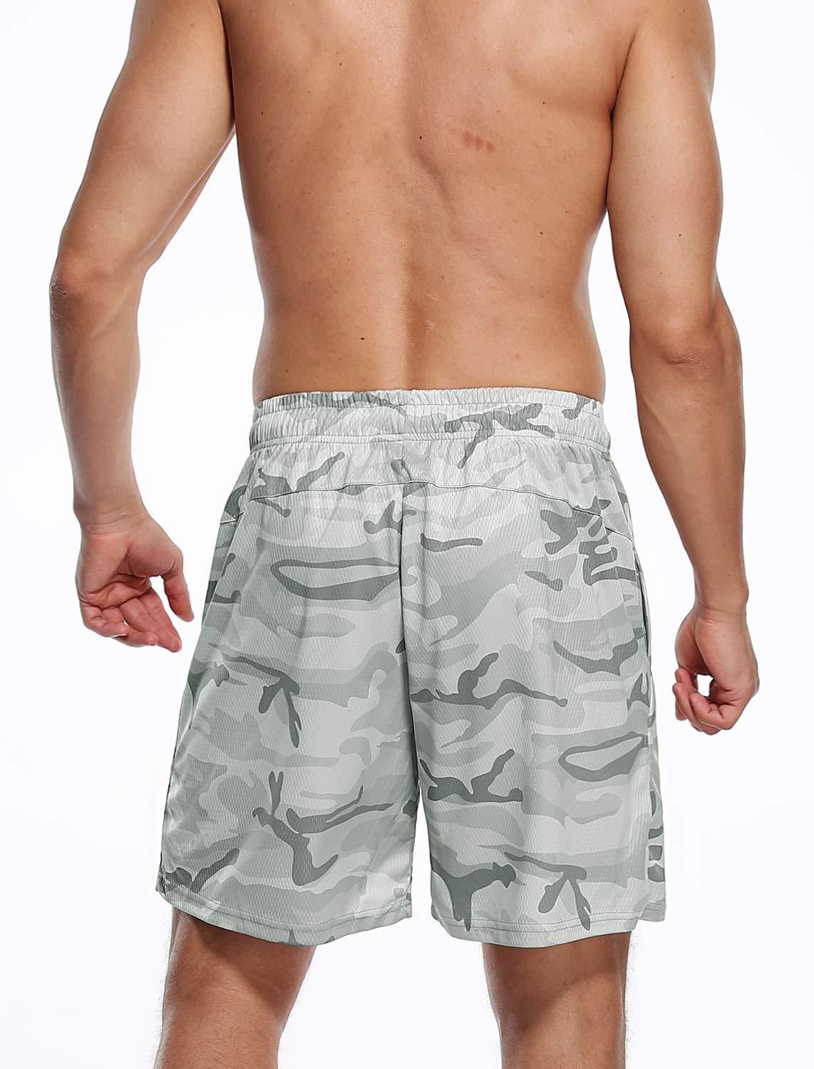 NELEUS Men's Running Shorts 7 inch Camo Workout Athletic Shorts with Pockets,6002,One Piece of Light Grey,2XL