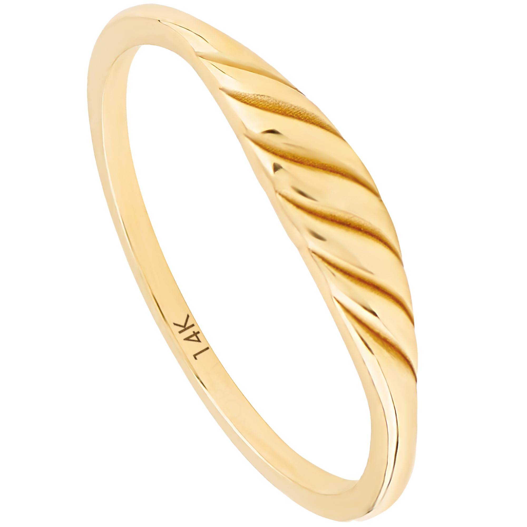 Norm Jewels 14k Gold Pinky Ring Twisted Stackable Rings for Women Tiny Croissant Ring Yellow Gold Ring (Yellow Gold, 8)