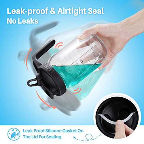 Wide Mouth Mason Jar Lids with Handle, Plastic Mason Jar Pour Spout Lid, Reusable Flip Cap Lid, Canning Lids with Leak-proof Airtight Seal Black (Jar Not Included)