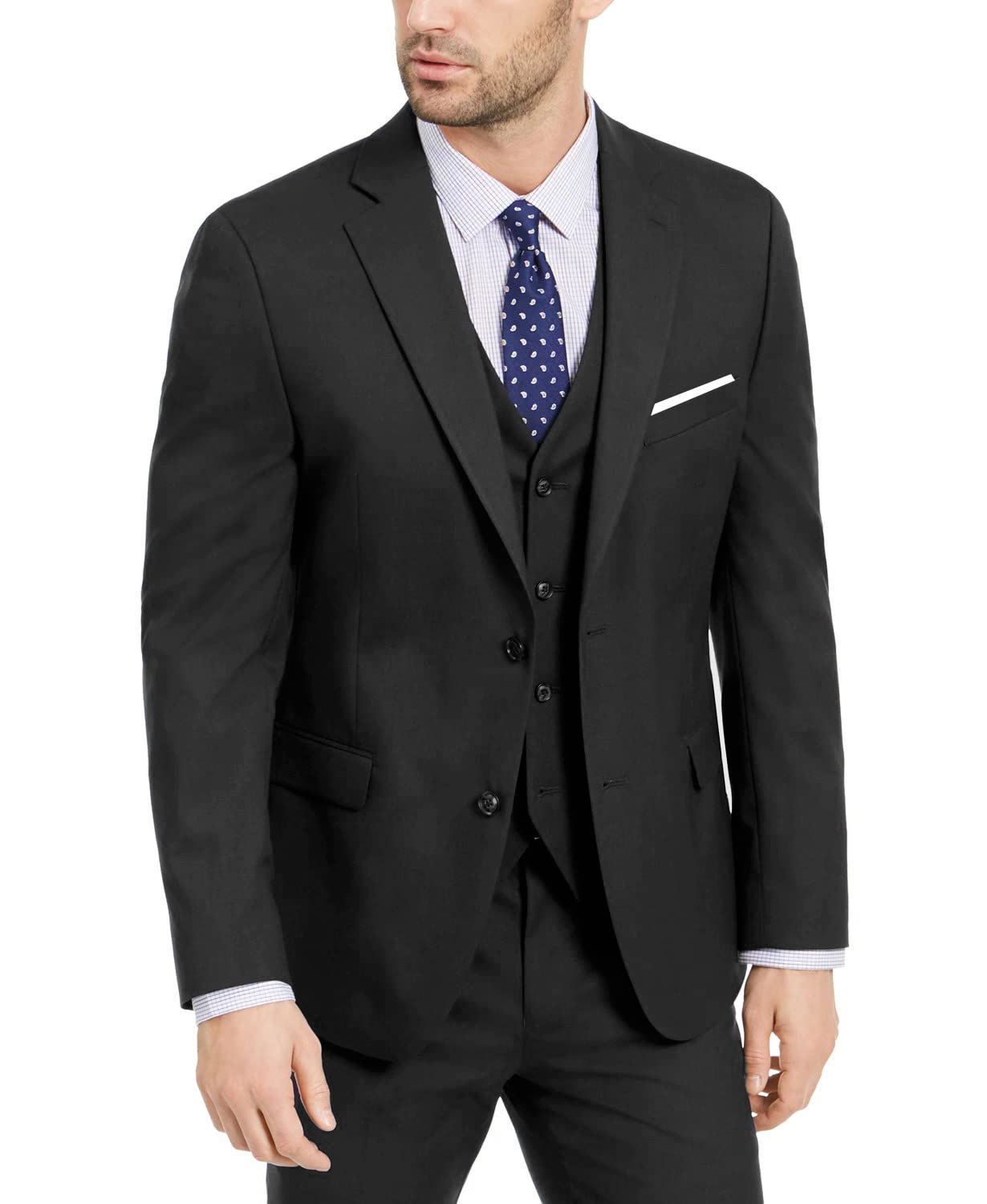 Men's 3 Piece Slim Fit Suit Set, Black Suits for Men,Two Button Prom Tuxedo Blazer Solid Jacket Vest Pants Wedding Business Suit with Tie-S