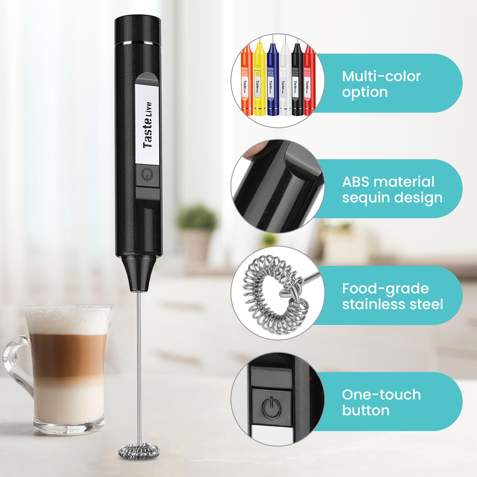 Milk Frother Handheld Electric Whisk Foam Maker Portable Milk Foamer for Coffee Latte,Hot Chocolate, Matcha,Milkshake (Black)