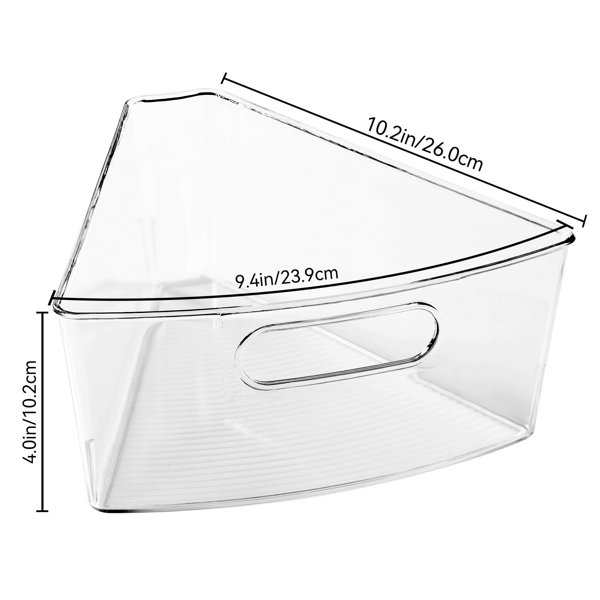 Oubonun Lazy Susan Organizers Set of 6, 10.2”x 9.4”x 4” Plastic Transparent Kitchen Cabinet Storage Bins with Handle, 4" Deep Container, 1/8 Wedge - Food Safe, BPA Free