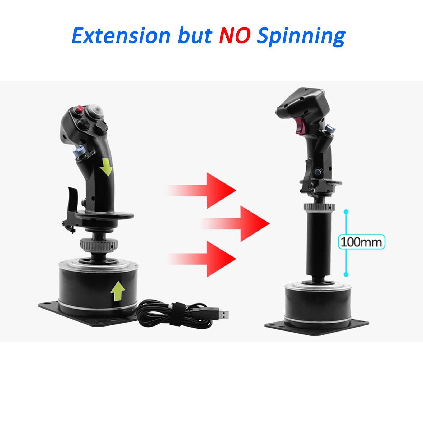 WELLMETE Hotas Warthog Flight Stick Grip Extension Rod Kit - 100 mm Aluminum Alloy Extension Rod with Cable Fully Compatible with THRUSTMASTER Hotas Warthog Flight Stick(100 mm Set)