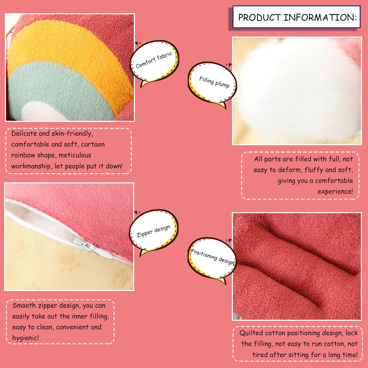 Semi-enclosed seat cushion, Semi-surrounded non-slip cushion, office chair cushion, dormitory seat cushion, integrated backrest cushion, Suitable for sofas, floors, etc, 45cm/17.71 inches Long