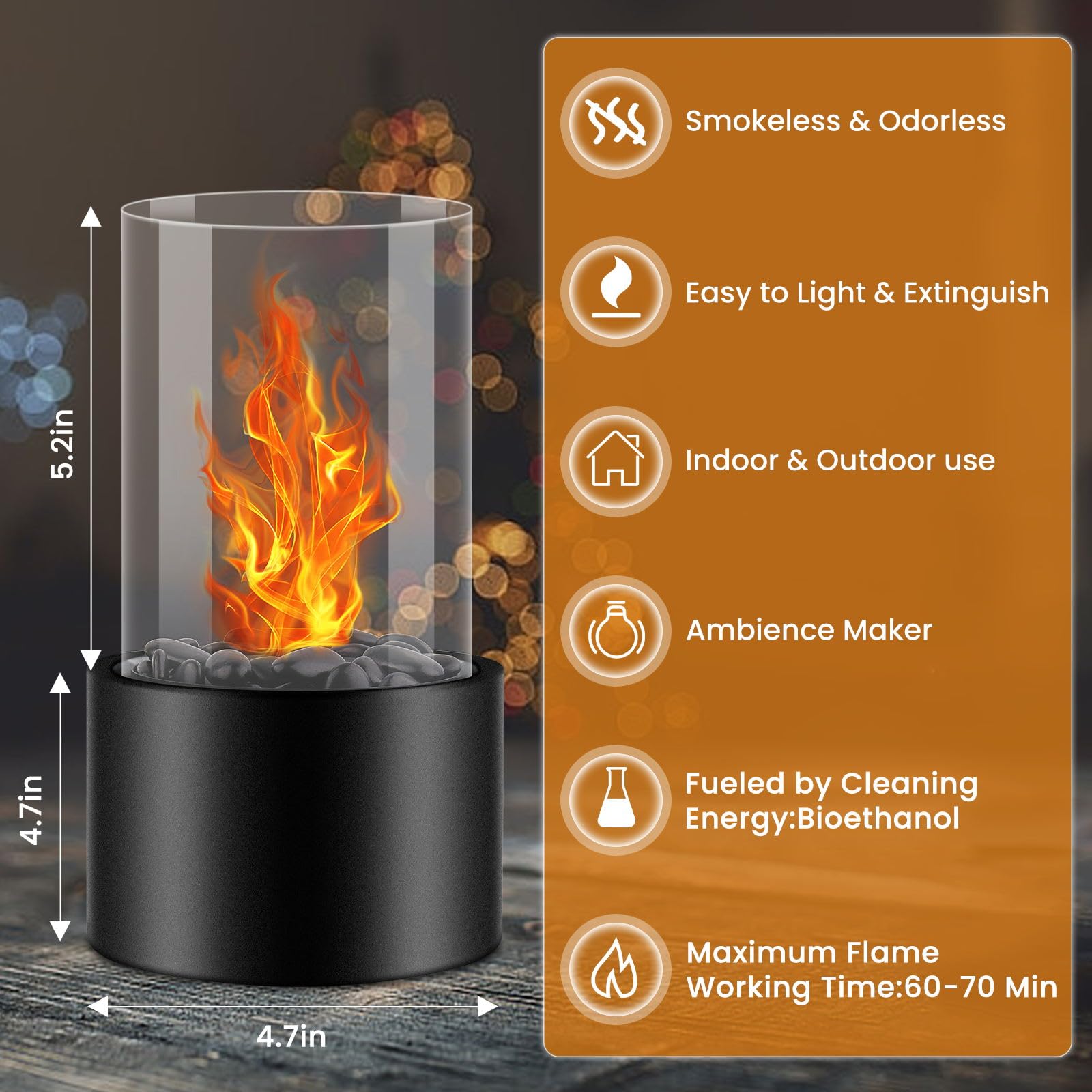 OUBRTS Mini Tabletop Fire Pit,Indoor&Outdoor Fire Pit Tabletop, Personal Tabletop Fireplace, Portable Table top fire Pit Bowl Use Ethanol as Fuel