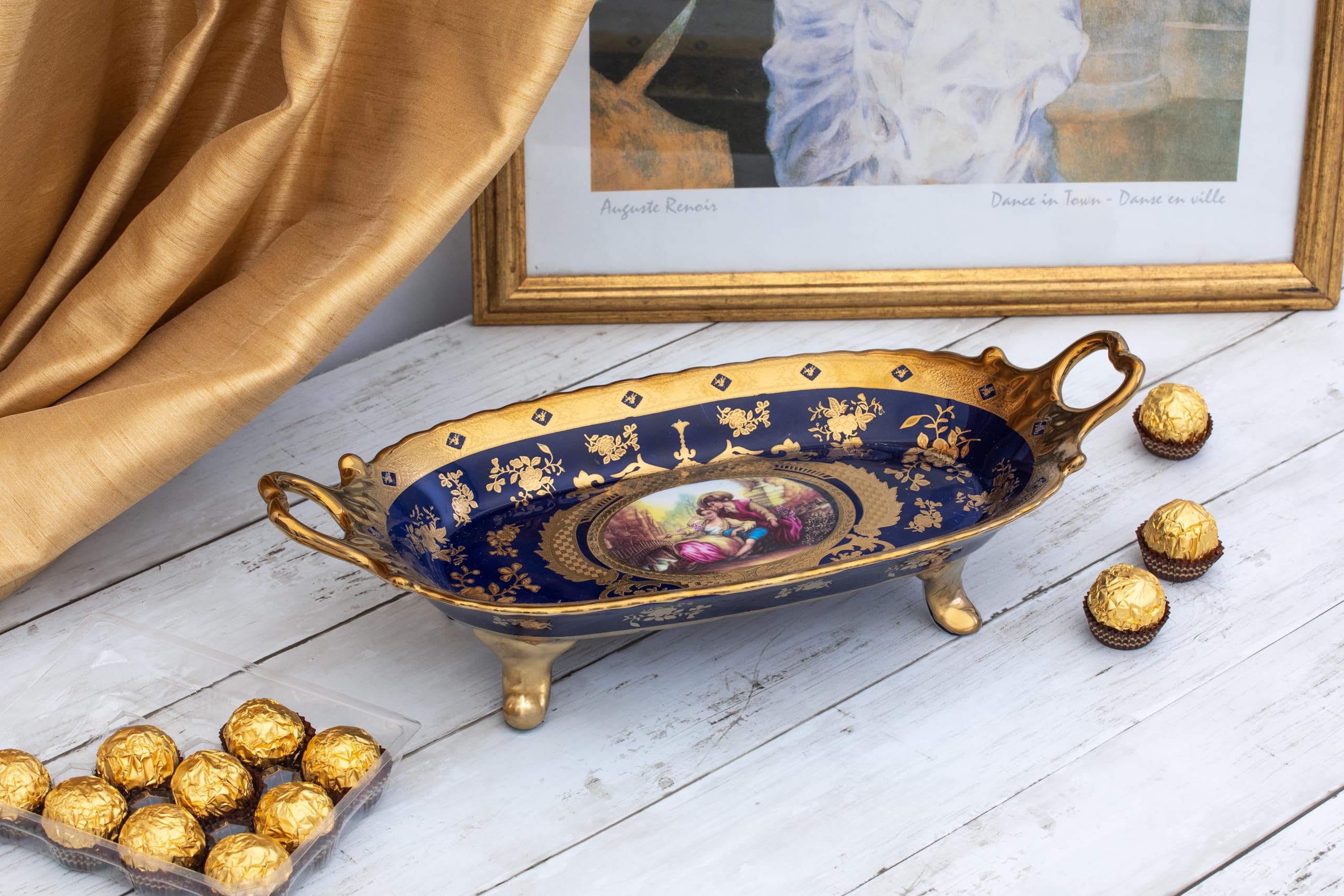Royalty Porcelain Blue Serving Tray with Handles 'Second Date', Limoges China