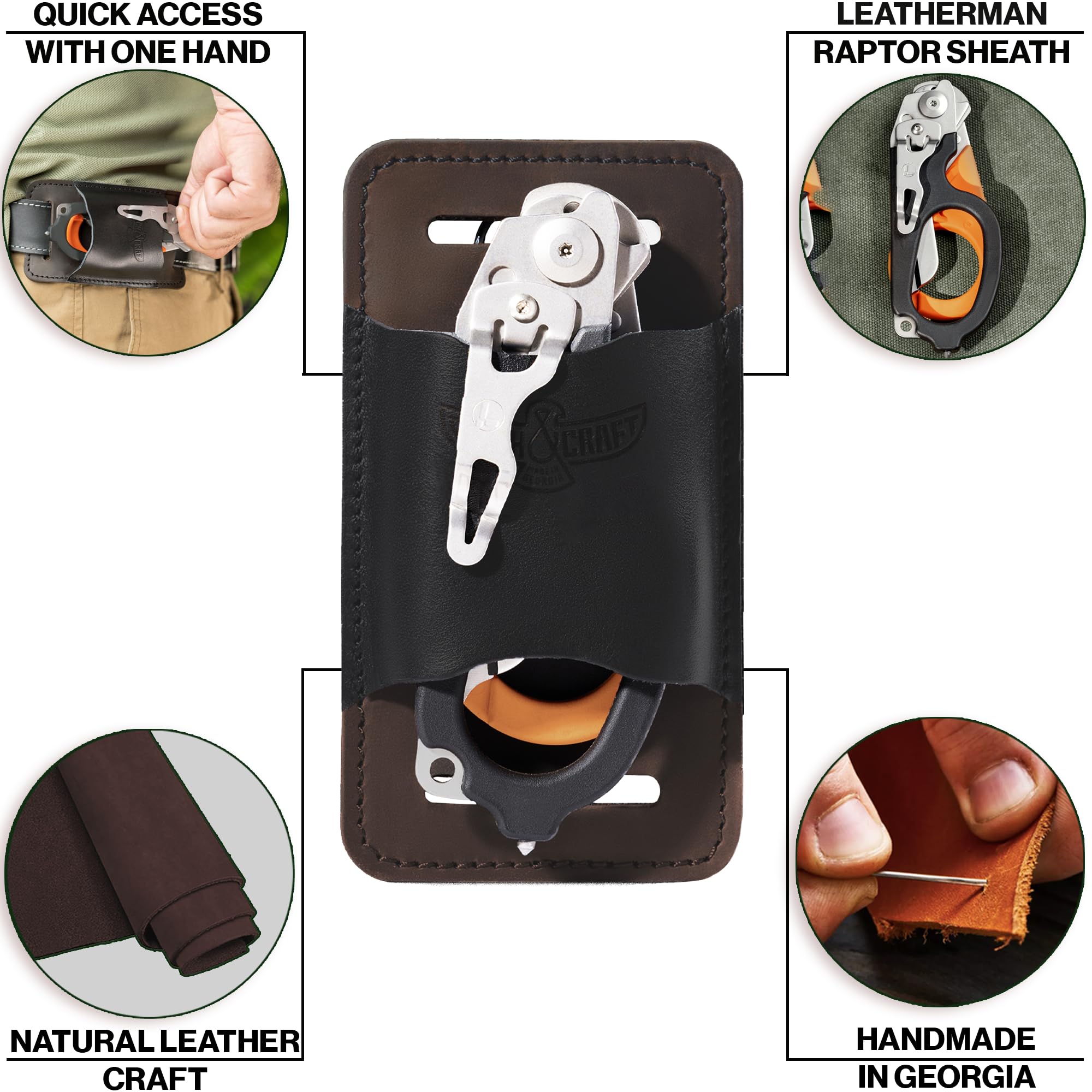 CatchandCraft Raptor Holster with Belt Loop - Durable Leather Sheath for Trauma Shears - Compact Accessory for Emergency Kit