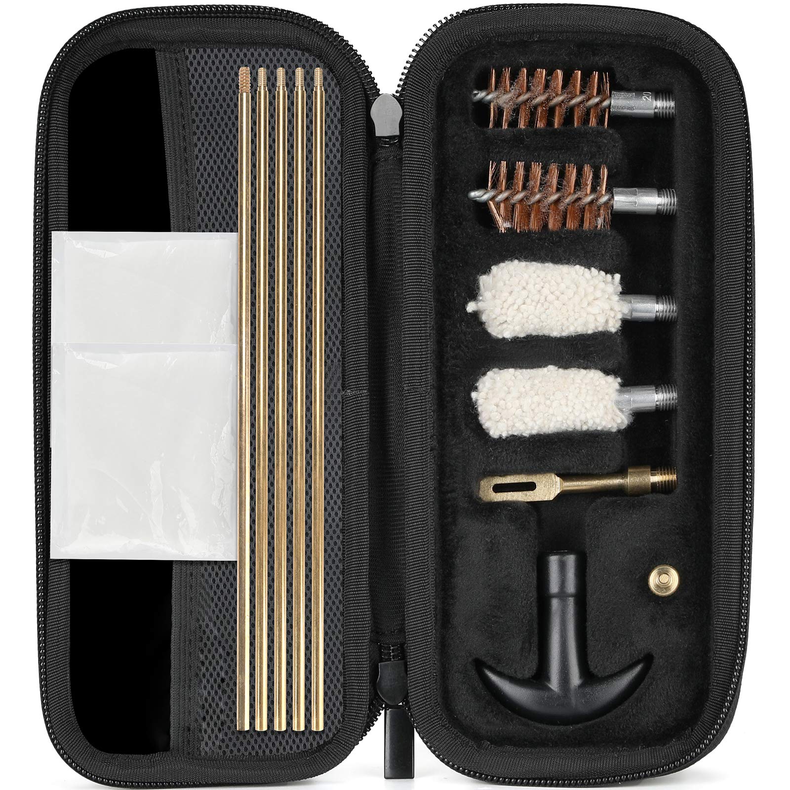 ProCase Gun Cleaning Kit for 12 and 20 Gauge, Zippered Compact Portable Case with Brushes, Slotted Tips, Cleaning Pick and Cotton Mop -Black