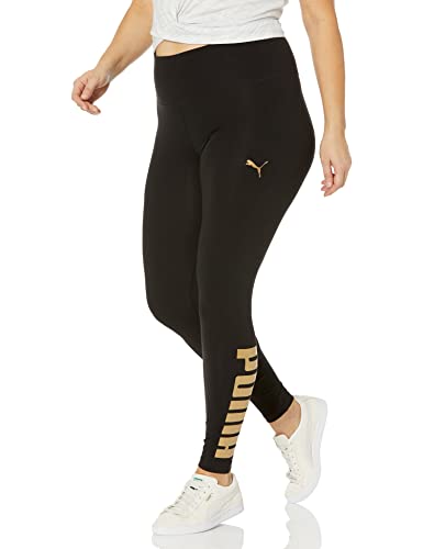 PUMA Women's Athletic Logo Tights, Black-Gold, X-Large
