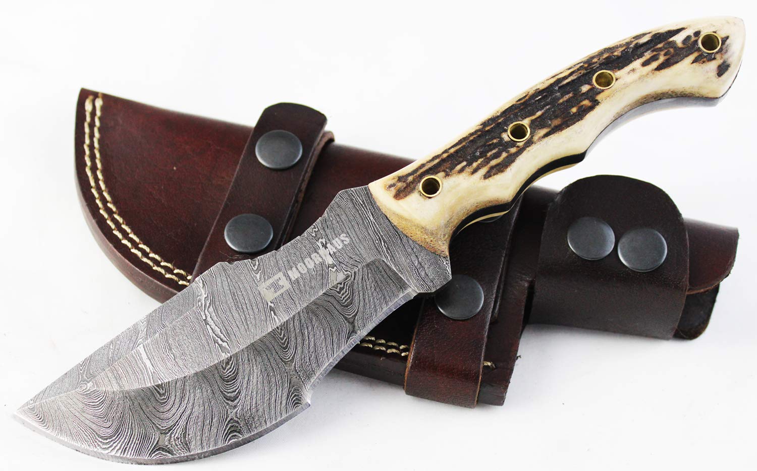 Moorhaus Damascus Knife Handmade Raindrop Tracker - Genuine Stag Handle - a work of art!