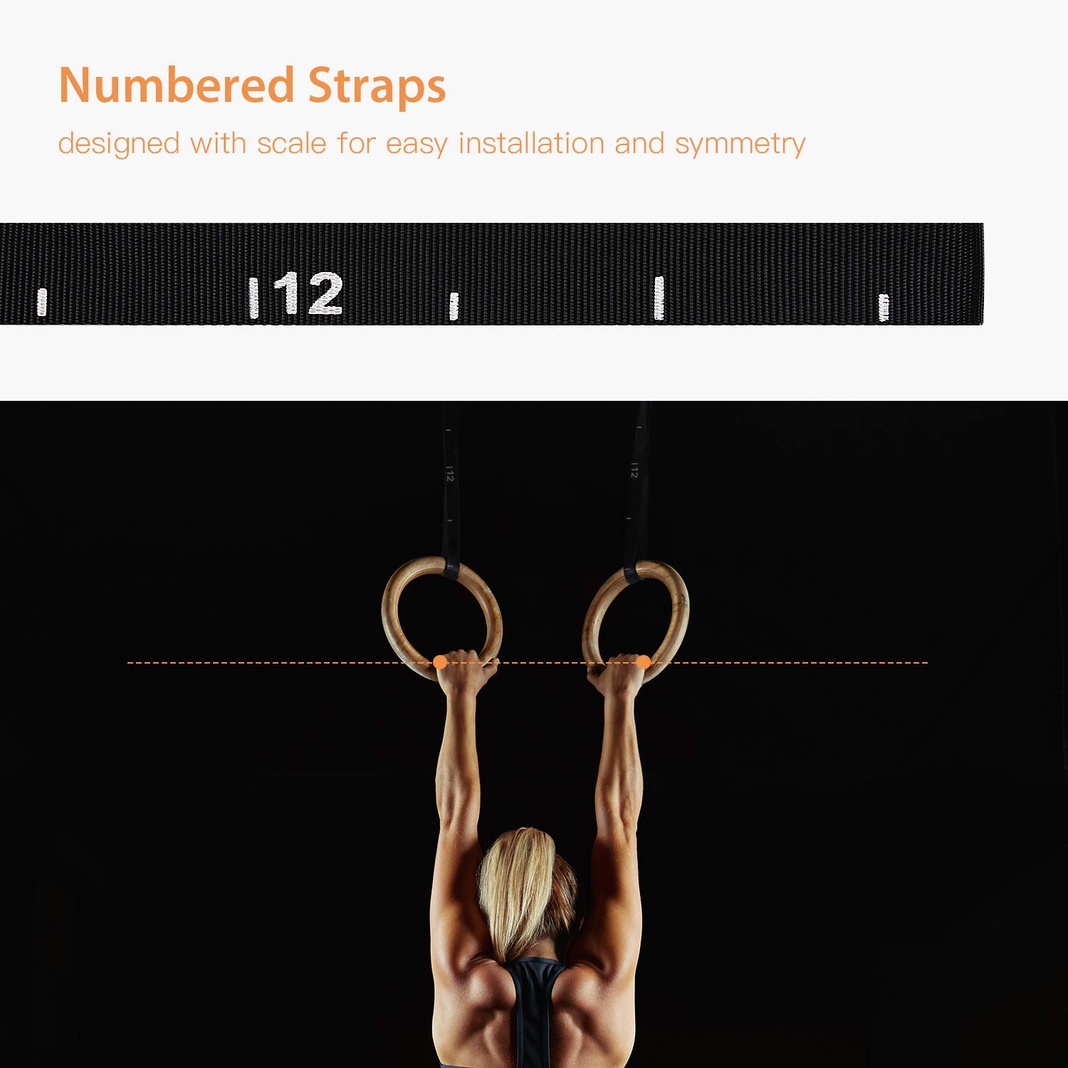 PACEARTH Gymnastic Ring Straps 15.74ft Adjustable with Scale Support 1763lbs Olympic Gym Rings Straps for Home Gym Training Workout Fitness Conditioning Pull Ups and Dips Exercises Equipment - Pair