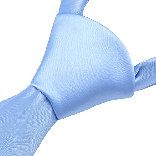 Vinlari Sky Blue Tie, Neck Tie for men, Silk Mens Tie and Pocket Square Set, Formal Business Plain Satin Ties with Handkerchief for Wedding Party Work Tie(Gift Box)