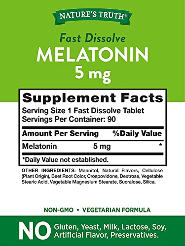 Nature's Truth Melatonin 5 mg Fast Dissolve Tabs Natural Berry Flavor - 90 ct, Pack of 2