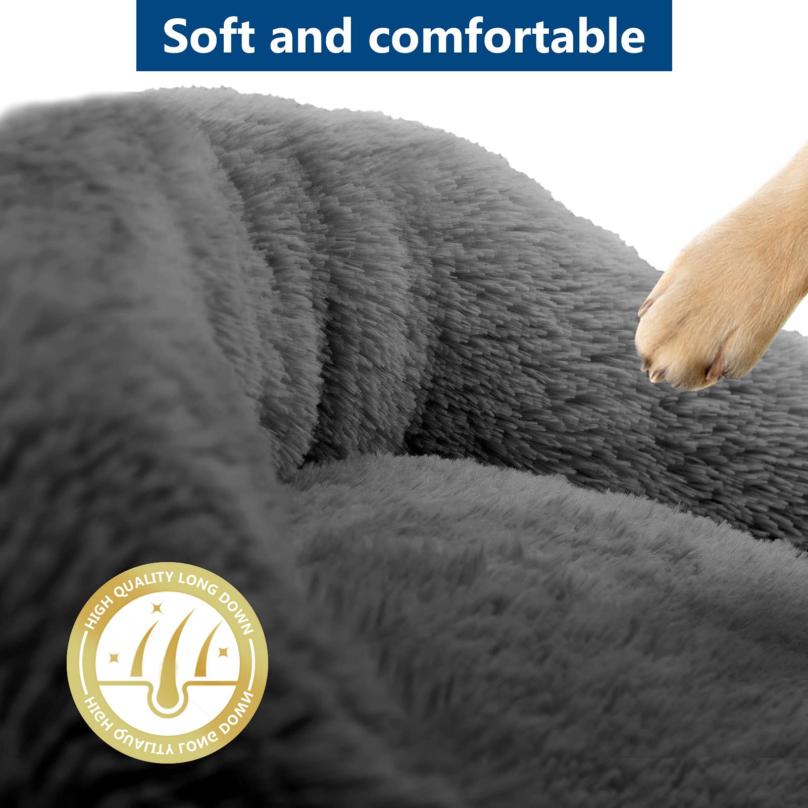 Souarts 43 Inch Super Large Dog Bed, Super Soft Fluffy Plush Pet Bed for Large Medium Dog Cat, Removable Machine Washable Long Plush Round Bed (Dark Grey,43inch/110cm)