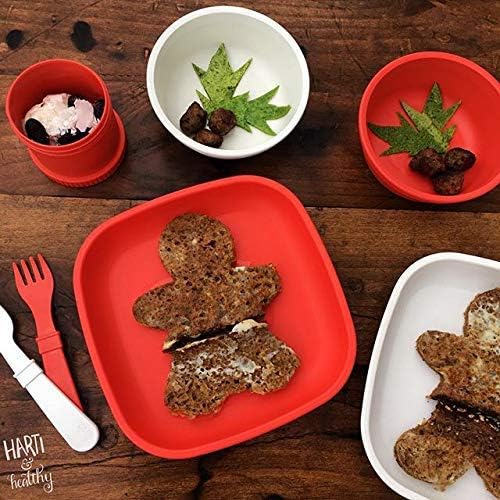 Re-Play Made in USA Toddler Dinnerware Set - 10 oz. Open Cup, 7" Flat Plate, 12 Oz. Bowl, Rounded Tip Fork and Deep Scoop Spoon - Dishwasher/Microwave Safe Plastic Dinnerware Set - Kelly Green