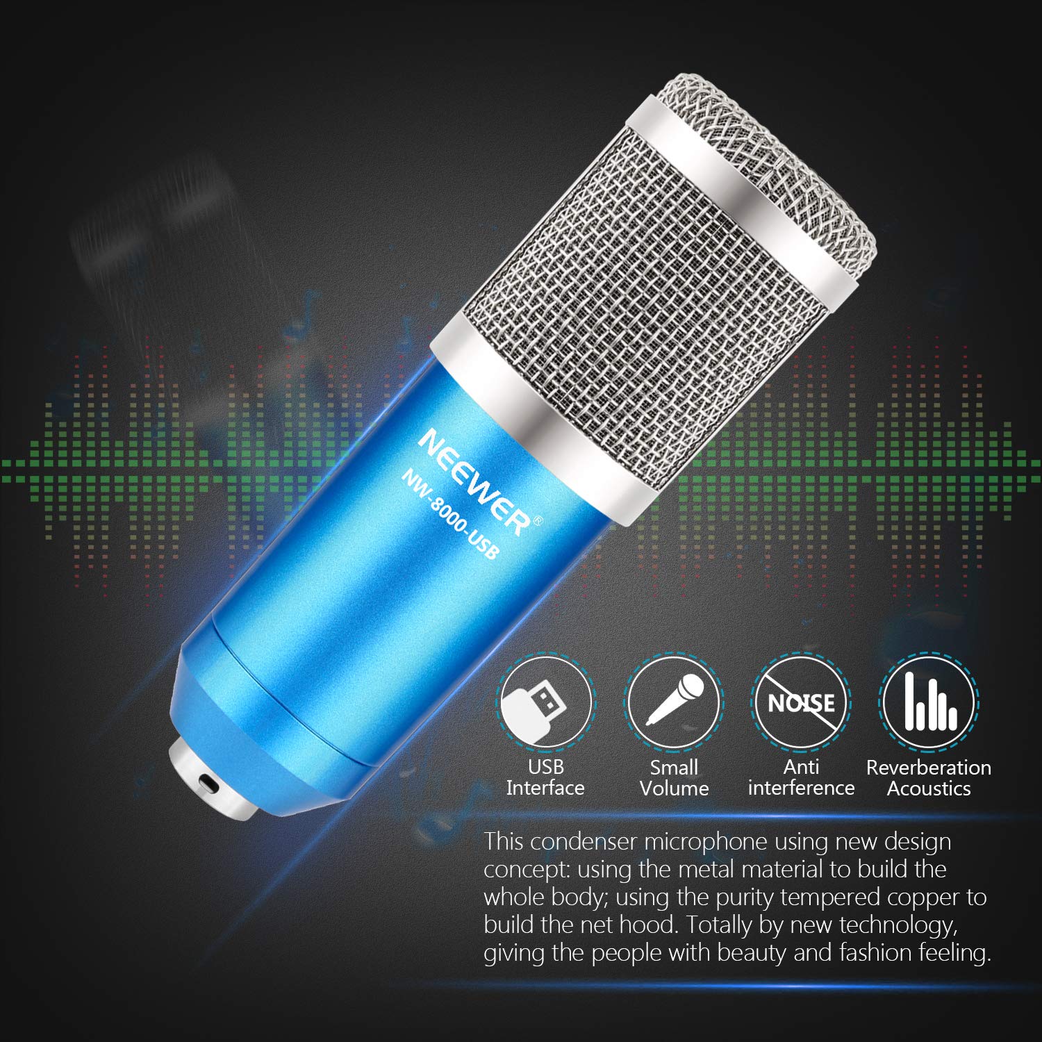 Neewer USB Microphone 192KHZ/24Bit Plug & Play Computer Cardioid Mic Podcast Condenser Microphone with Professional Sound Chipset for Livestreaming/YouTube/Gaming Recording/Voice Over(NW-8000-USB)