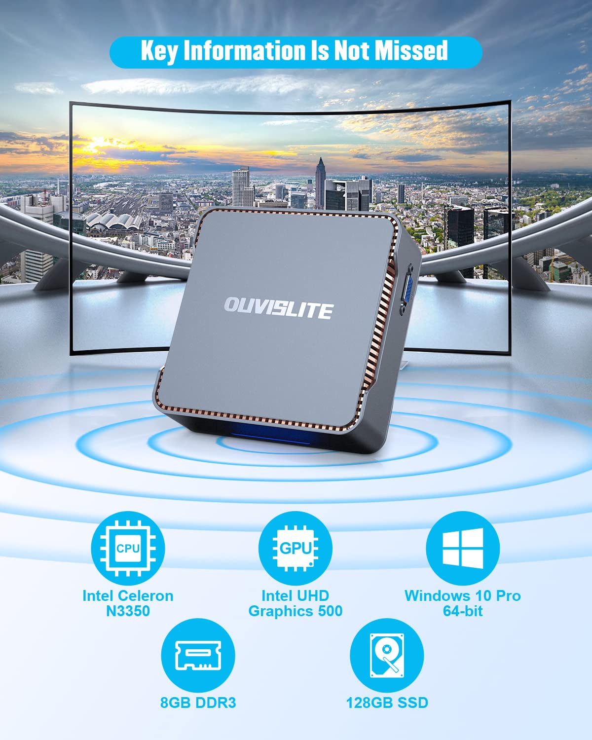 Mini PC Windows 10 Pro with 8GB DDR3 128GB SSD Ιntel Celeron N3350(Up to 2.4GHz) Mini Computer Desktop Computer Support 4K HDMI Triple Display 2.4G/5G WiFi, BT 4.2, Gigabit Ethernet for Home Business